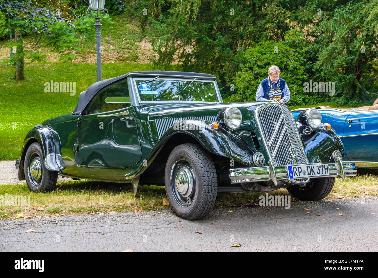 BADEN BADEN, GERMANY - JULY 2019: dark green CITROEN PALEDOG TRACTION ...