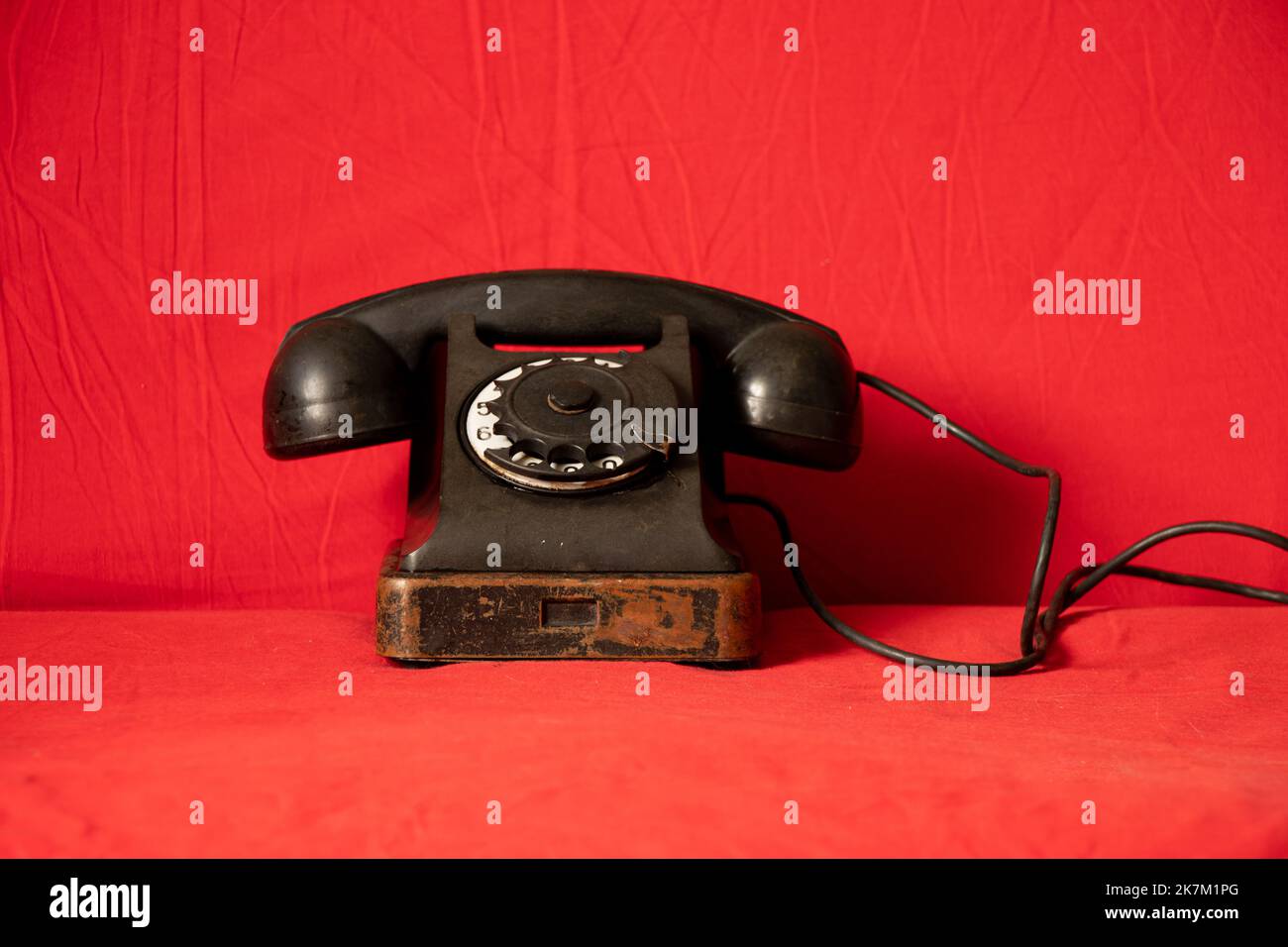 Old black retro phone on isolated background , rotary phone and ...
