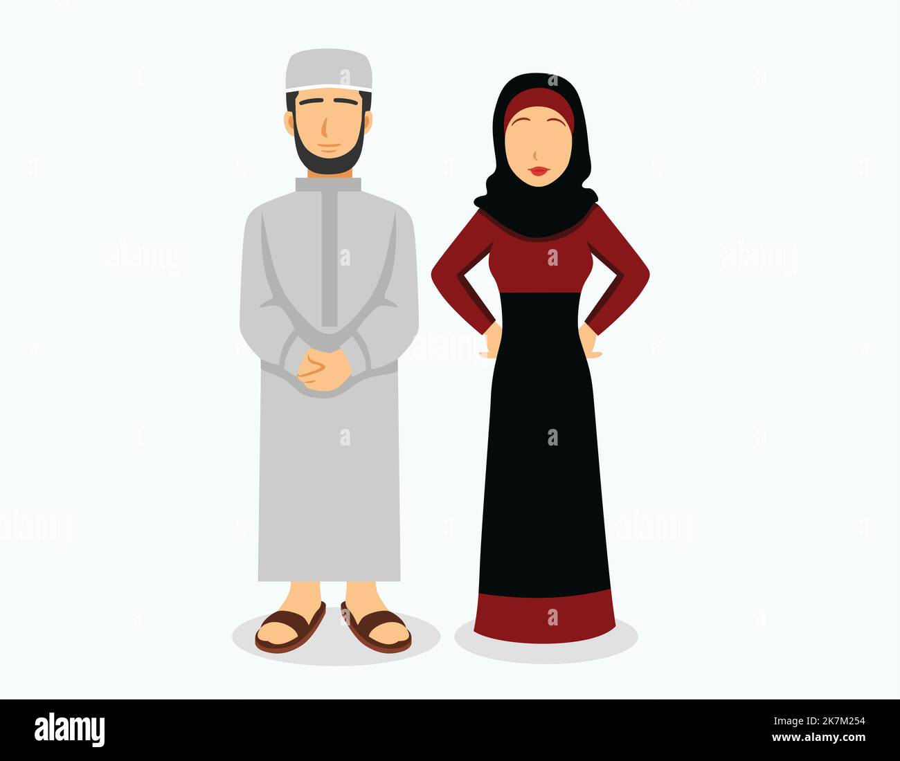muslim couple wearing islamic outfit character illustration on white ...