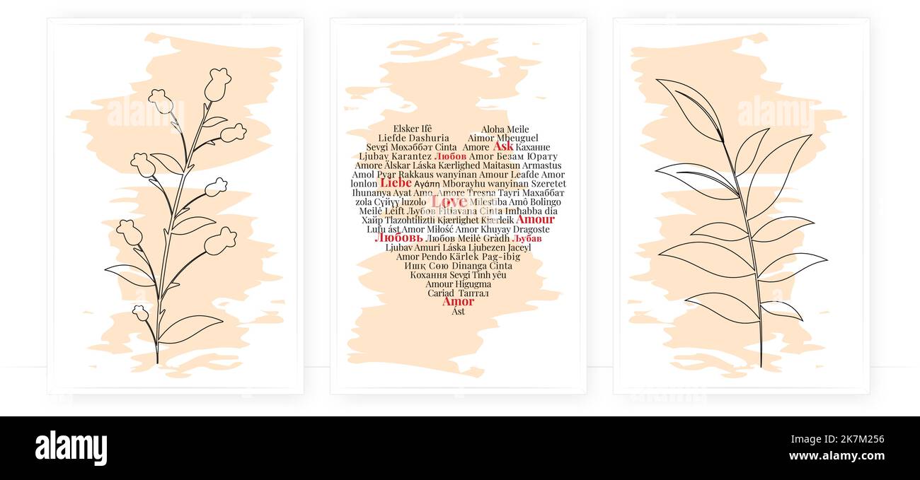 Abstract poster design in three pieces, vector. Minimalist plant ...