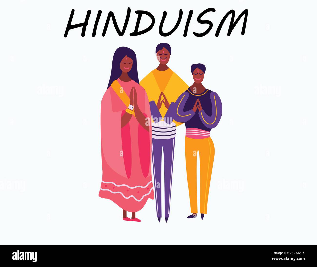 hindu family praying character illustration on white isolated ...