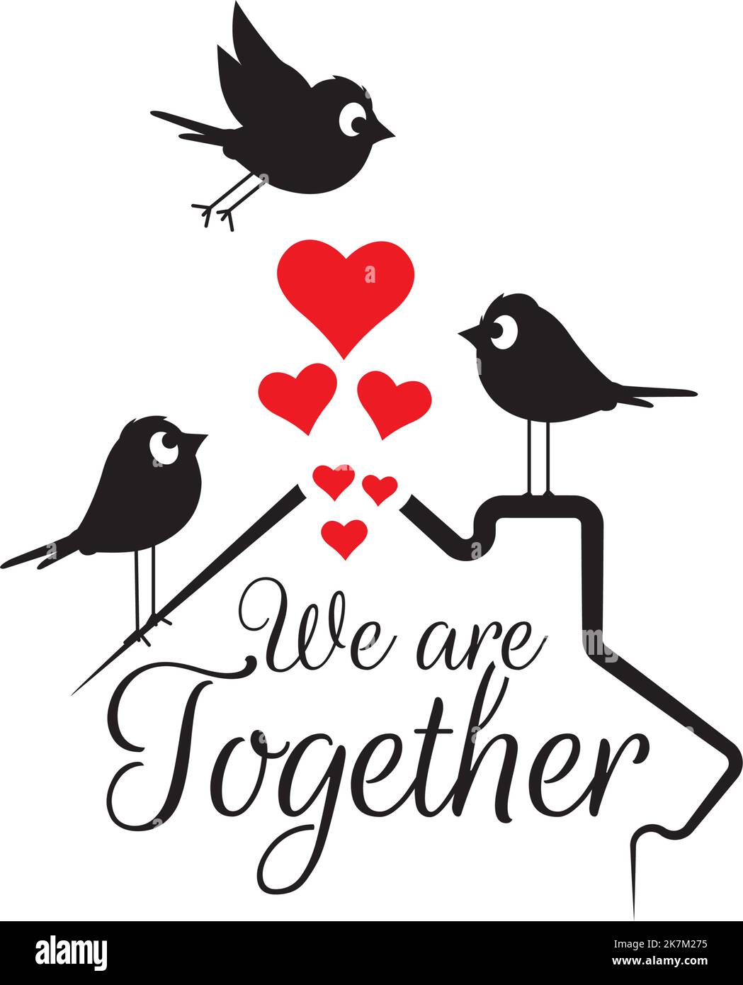 Birds silhouettes and house illustration, vector. Fun cartoon art ...