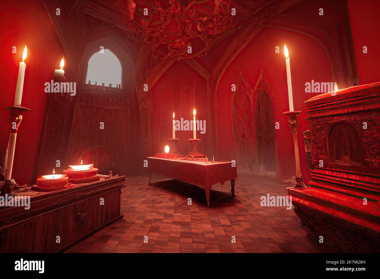 Dracula castle interior with altar for satanic rites and sacrifices by ...