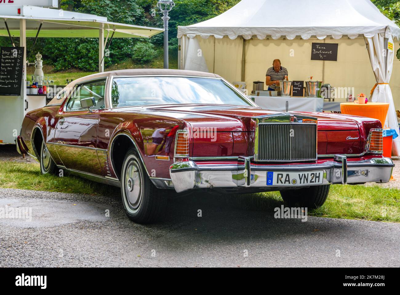 BADEN BADEN, GERMANY - JULY 2019: red maroon LINCOLN CONTINENTAL MARK ...
