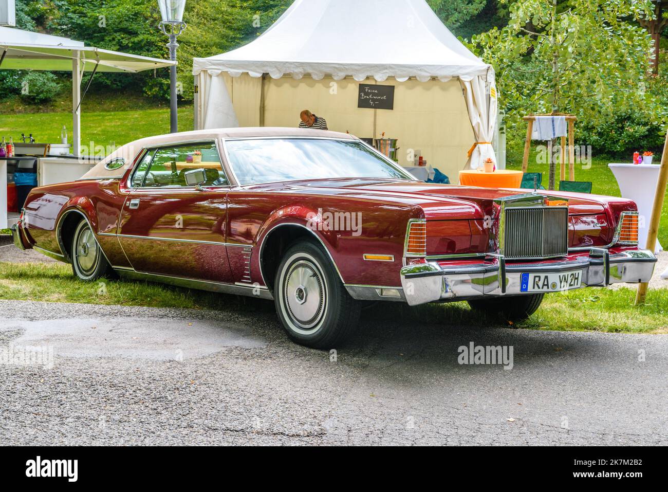 BADEN BADEN, GERMANY - JULY 2019: red maroon LINCOLN CONTINENTAL MARK ...