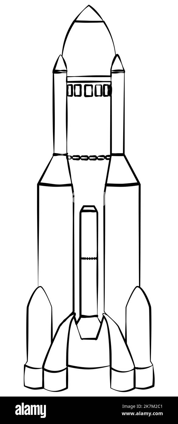 Black outline of spaceship with elongated hull isolated on white ...