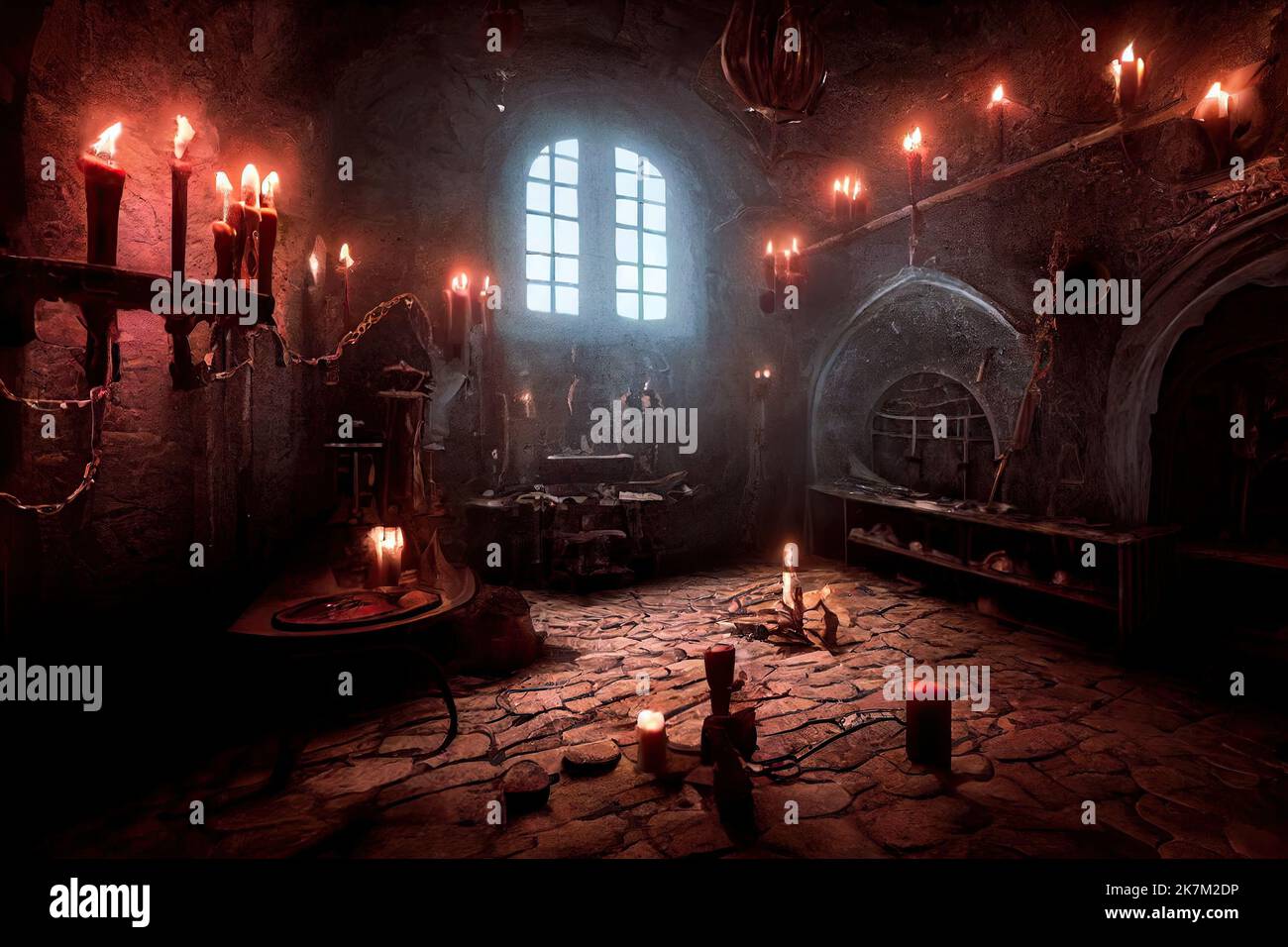 Kitchen interior of an ancient castle of vampires from Victorian times ...