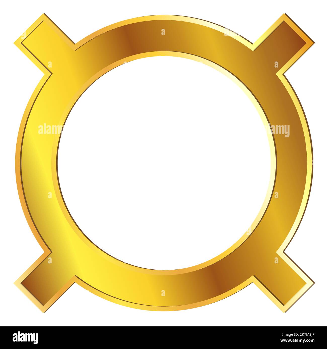 Golden universal currency sign front view isolated on white. Character ...