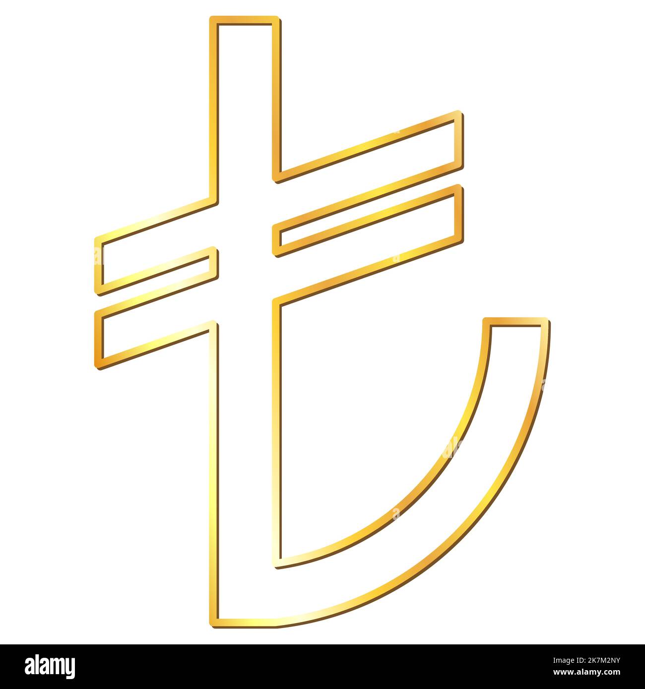 Turkish lira TRY currency golden sign outline front view isolated on ...