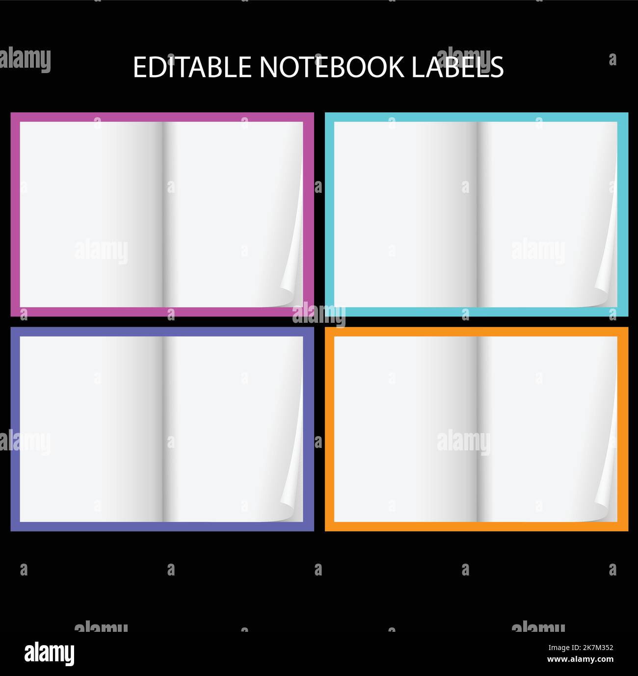 Collection of colorful notebook, pages, labels,mockup on black ...