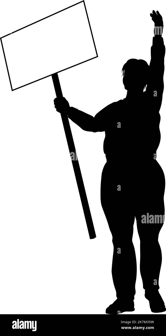 Protest Rally March Picket Sign Silhouette Person Stock Vector Image ...