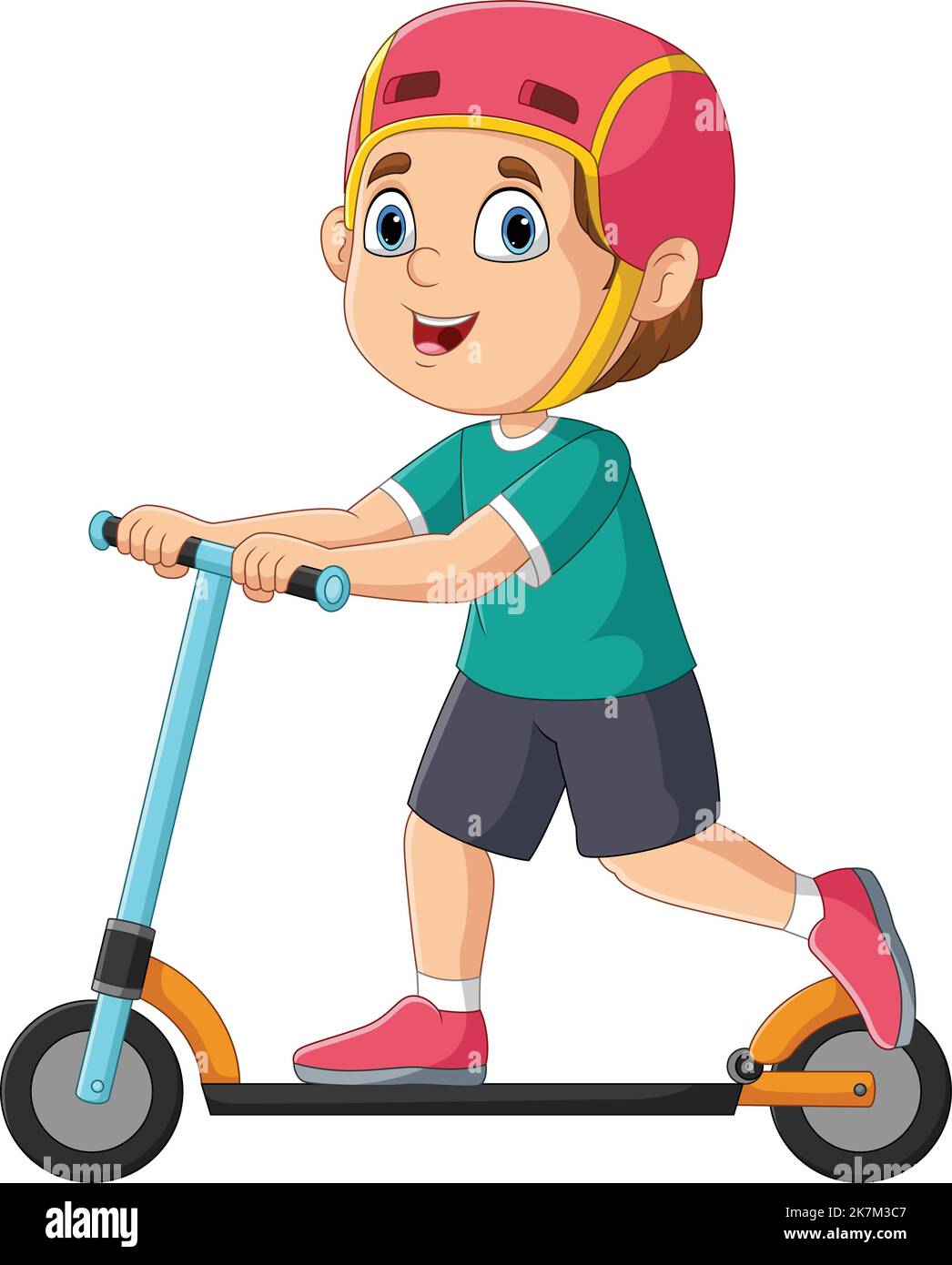 Cartoon boy riding a scooter Stock Vector Image & Art - Alamy