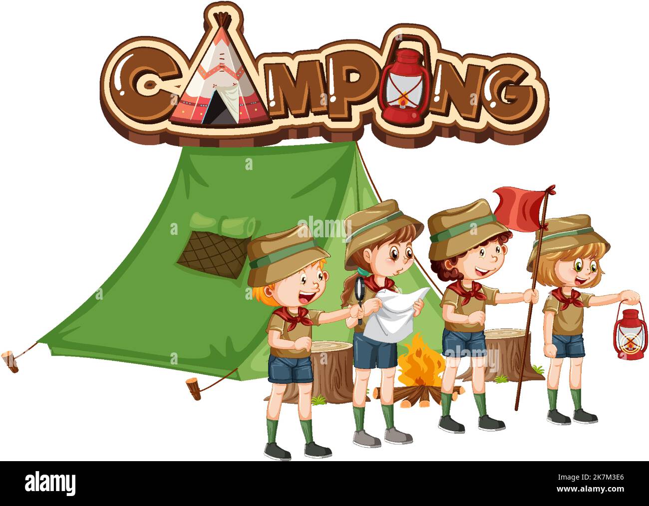 Outdoor camping with scout kids illustration Stock Vector Image & Art ...
