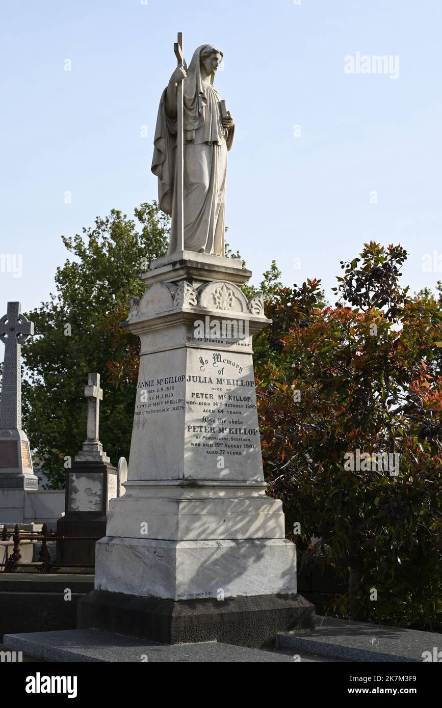 Side view of the grave of Julia, Peter, and Annie McKillop, located in ...
