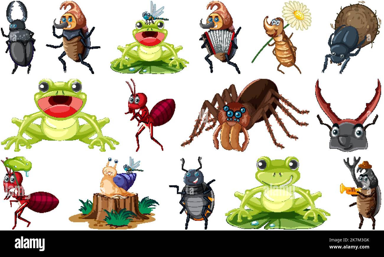 Set of various insects and amphibians cartoon illustration Stock Vector ...