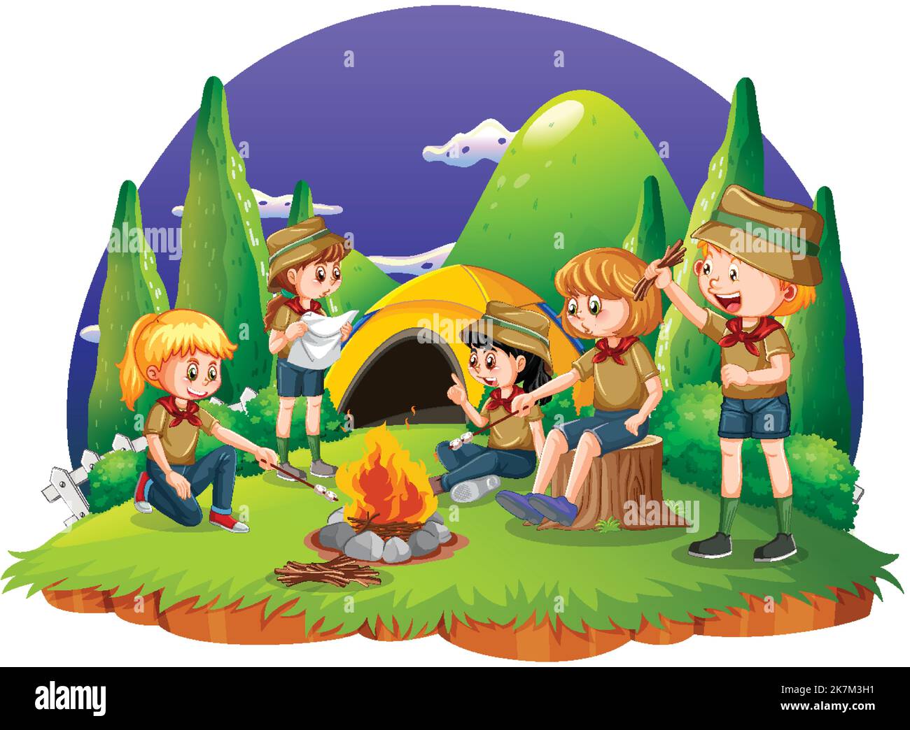 Outdoor camping with scout kids illustration Stock Vector Image & Art ...
