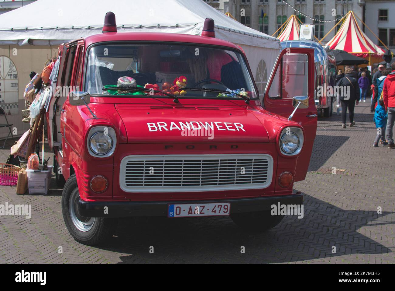 Sint Niklaas, Belgium, 05 May 2019, Old red fire truck of the brand ...