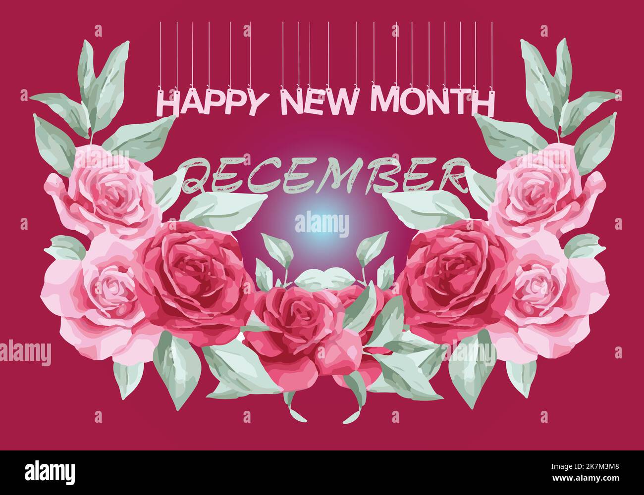 Happy New month December,with hand drawn flowers pattern,on beautiful ...