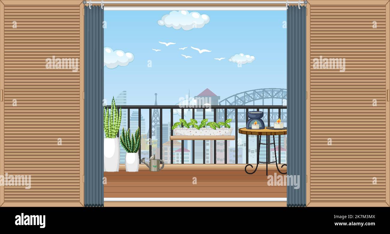 Interior of balcony scene template illustration Stock Vector Image ...
