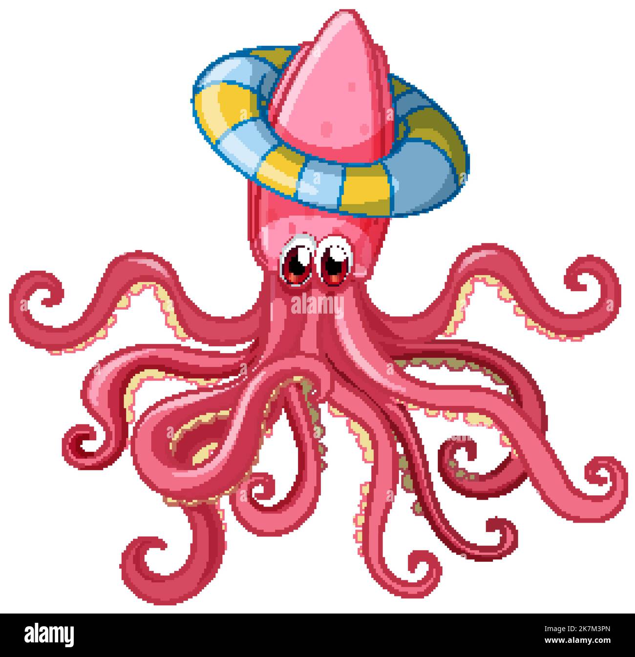 Pink octopus wearing inflatable ring illustration Stock Vector Image ...