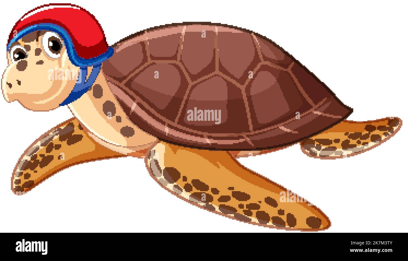 Cute sea turtle cartoon character wearing helmet illustration Stock ...