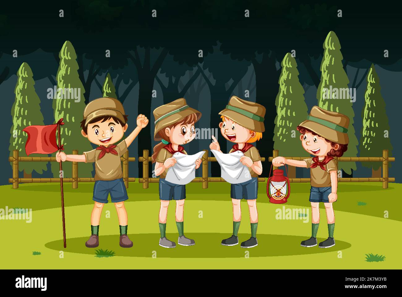 Scout kids hiking in the forest illustration Stock Vector Image & Art ...