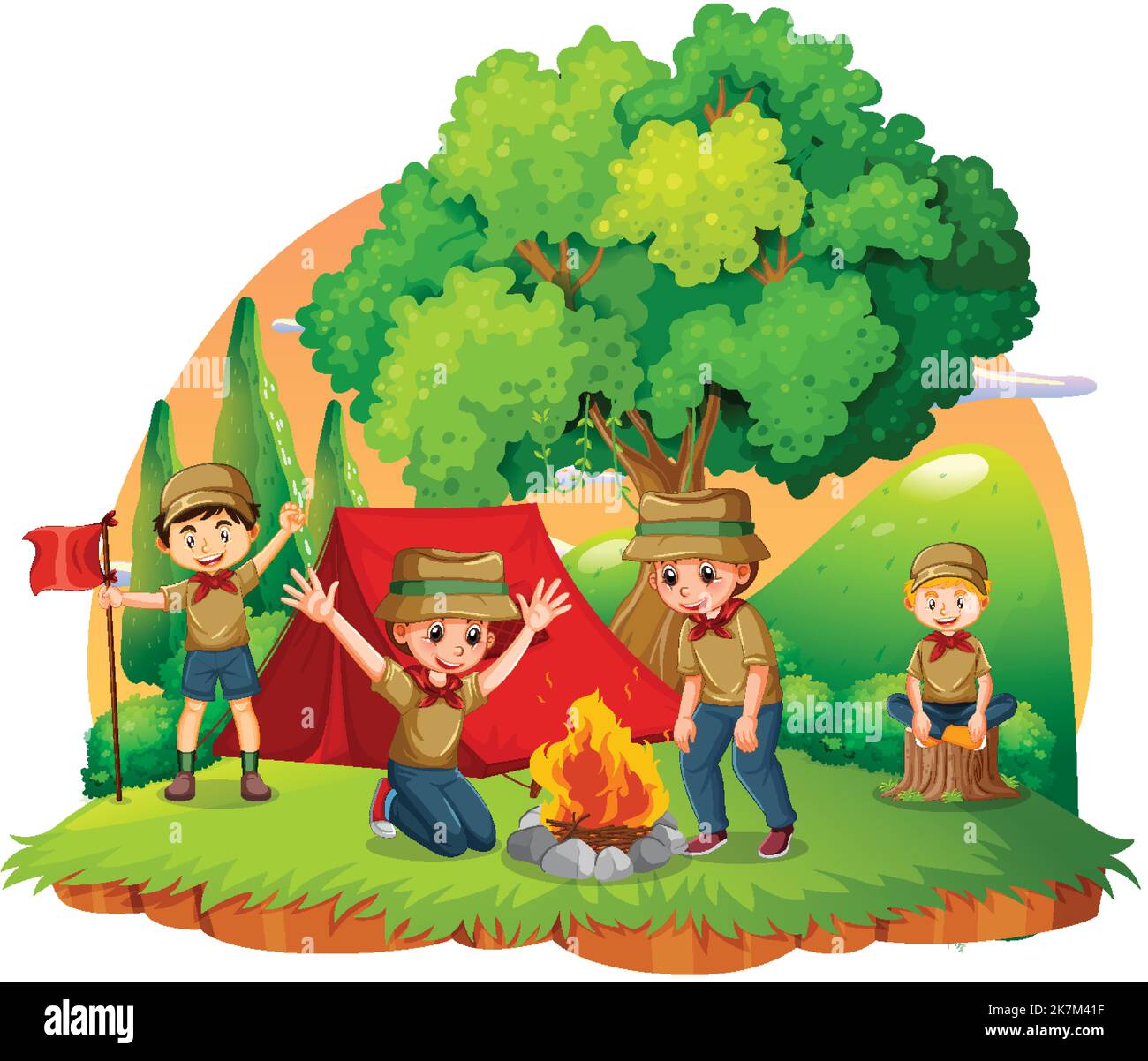 Outdoor camping with scout kids illustration Stock Vector Image & Art ...