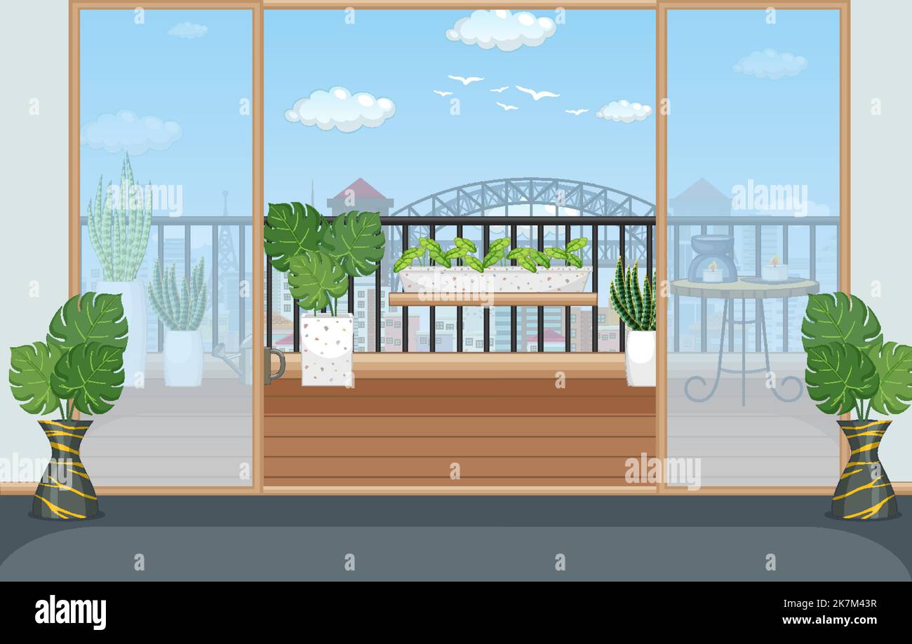 Interior of balcony scene template illustration Stock Vector Image ...