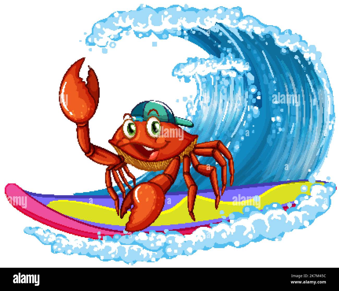 Cute crab cartoon character surfing illustration Stock Vector Image ...
