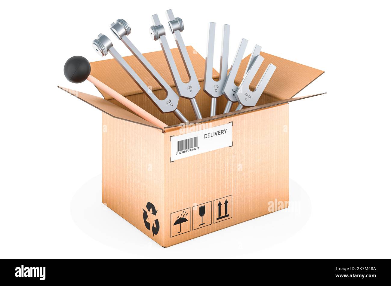 Parcel with medical tuning forks, 3D rendering isolated on white ...