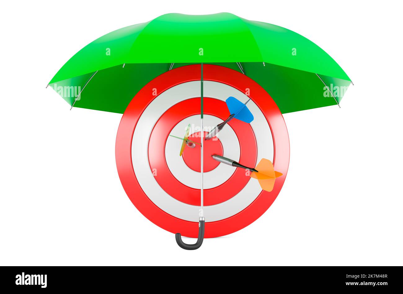 Target with arrows under umbrella, 3D rendering isolated on white ...