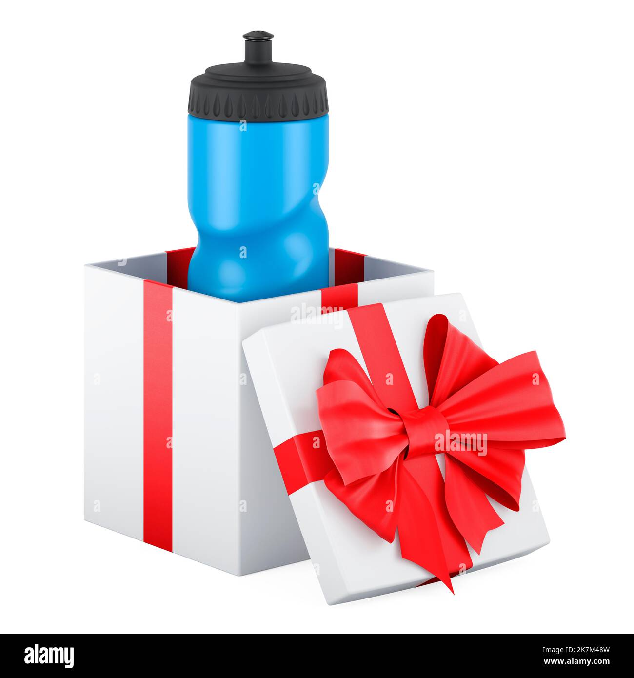 Plastic sport water bottle inside gift box, gift concept. 3D rendering ...