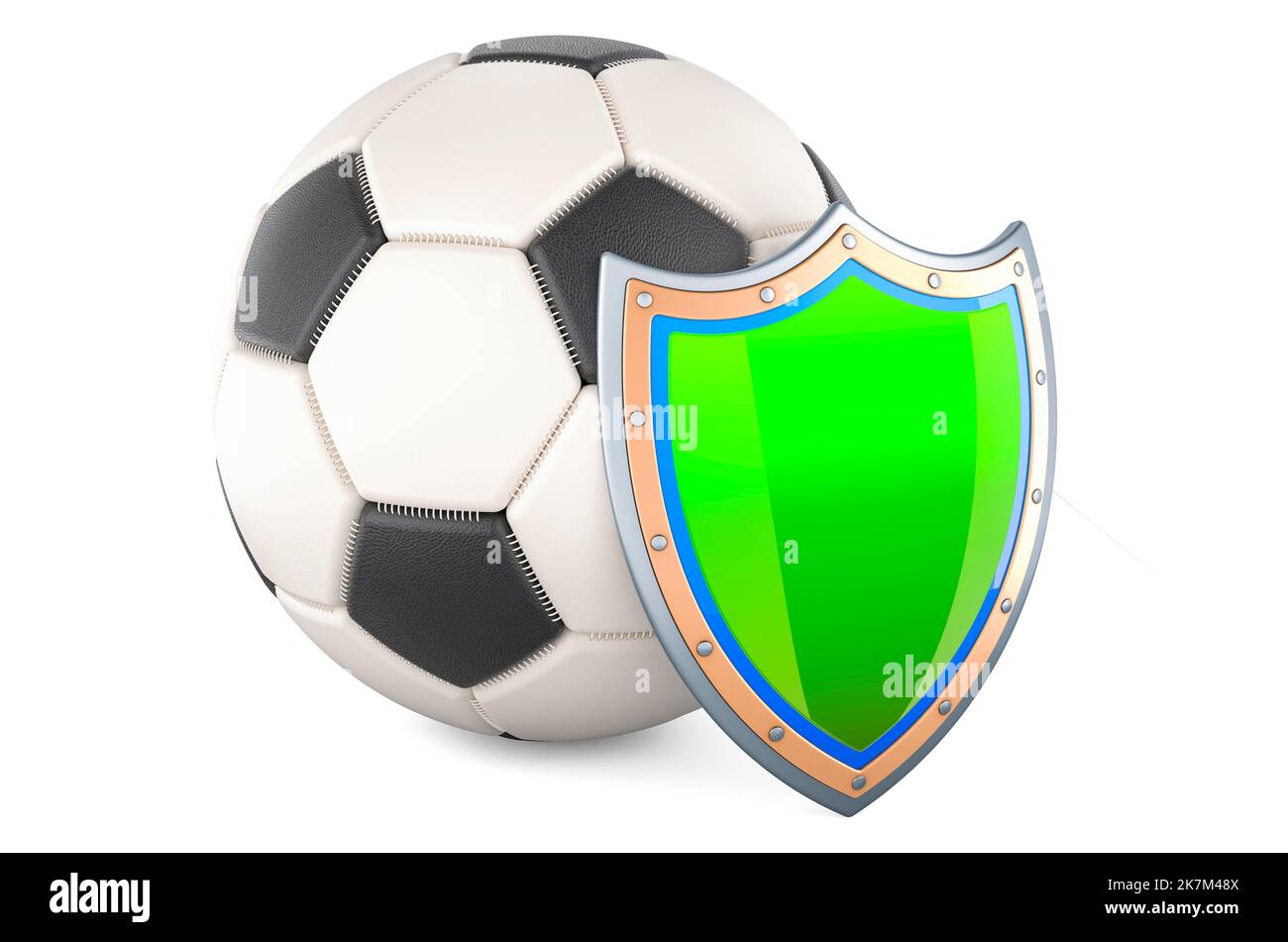 Soccer ball with shield, 3D rendering isolated on white background ...