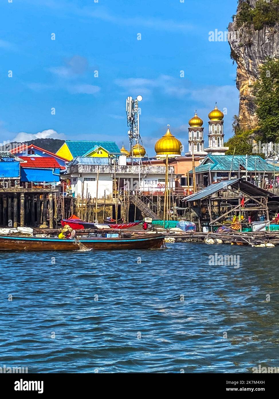Aerial view of Ko Panyi or Koh Panyee muslim fishing village in Phang ...