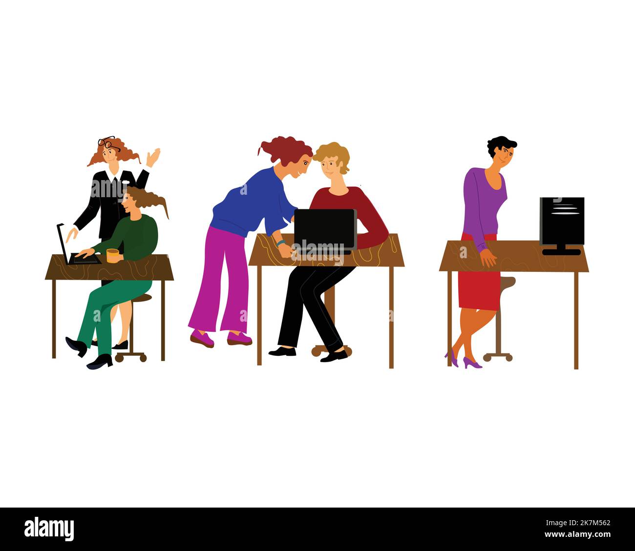 concept of business woman in different work places, set of vector ...