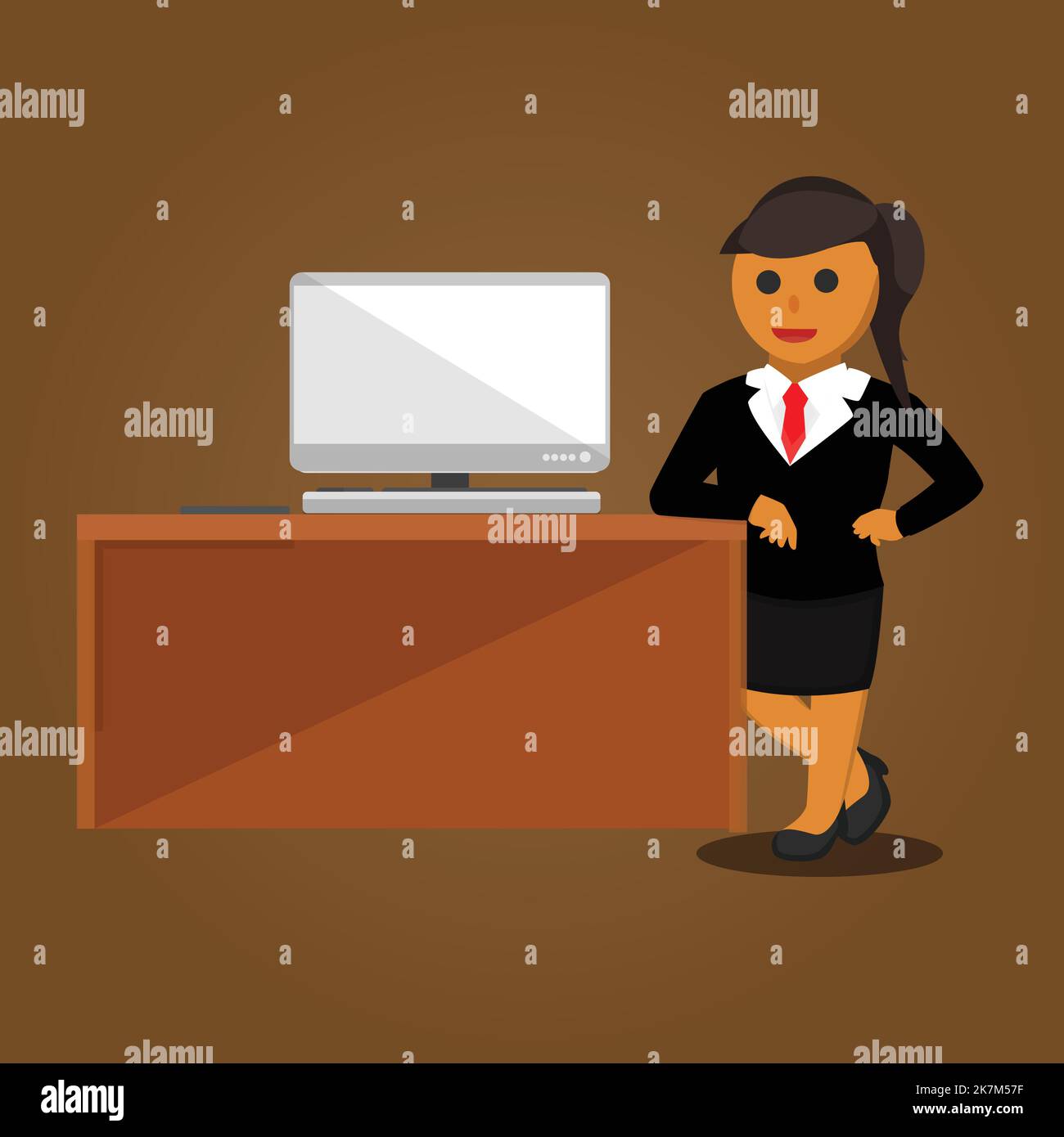 a woman standing in her office next to her desk, woman boss move in ...