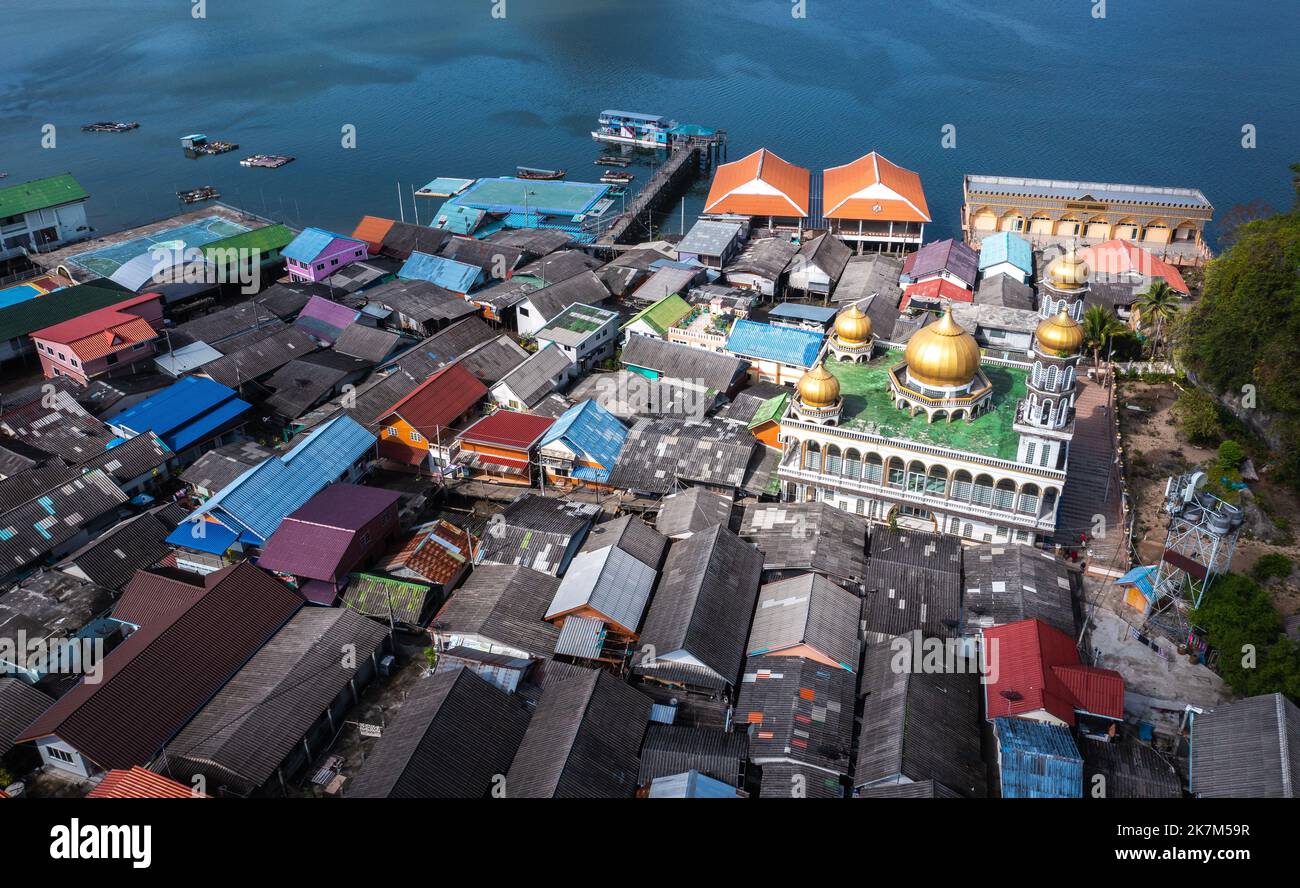 Aerial view of Ko Panyi or Koh Panyee muslim fishing village in Phang ...
