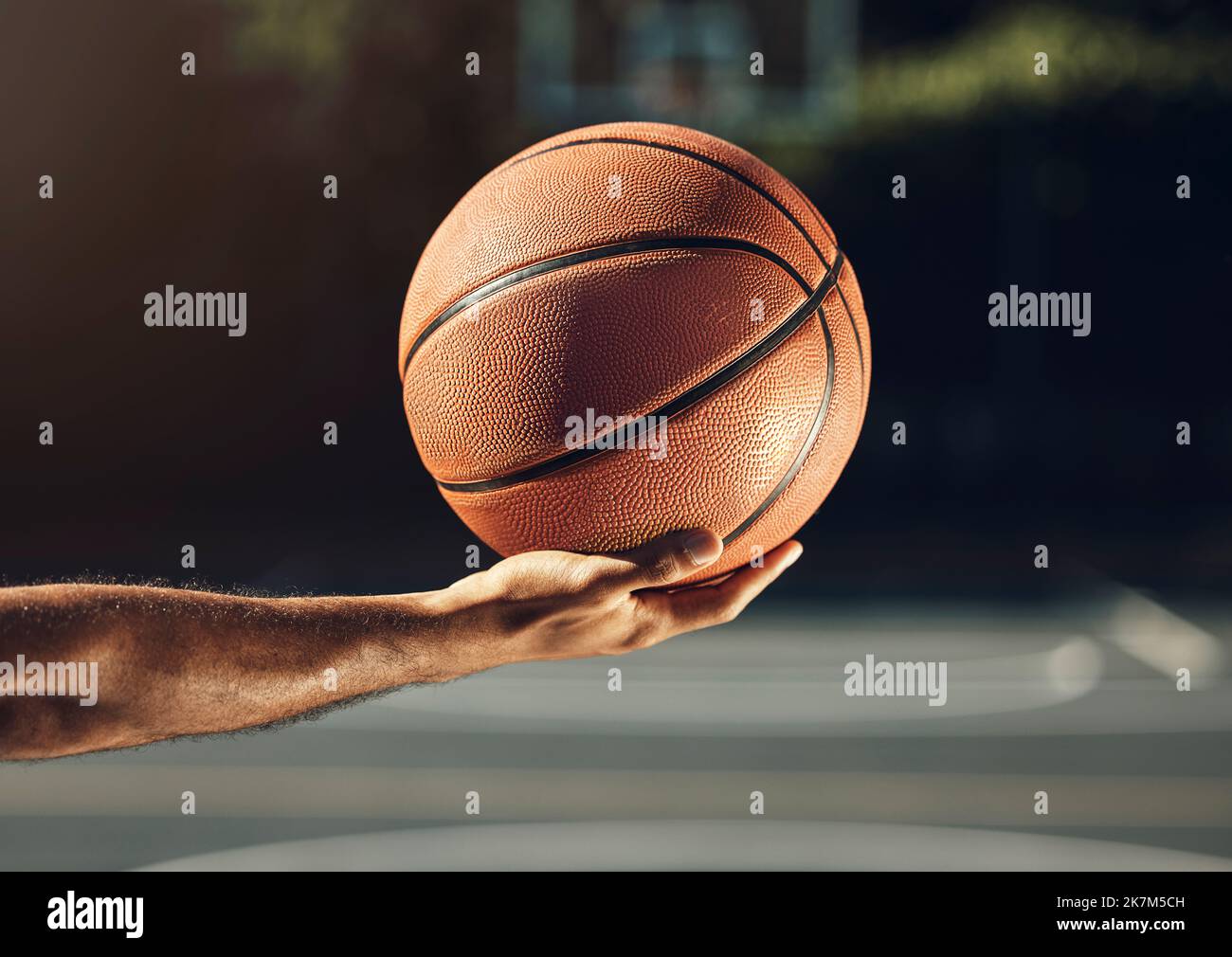 Sport, hand and basketball training at basketball court with man ...