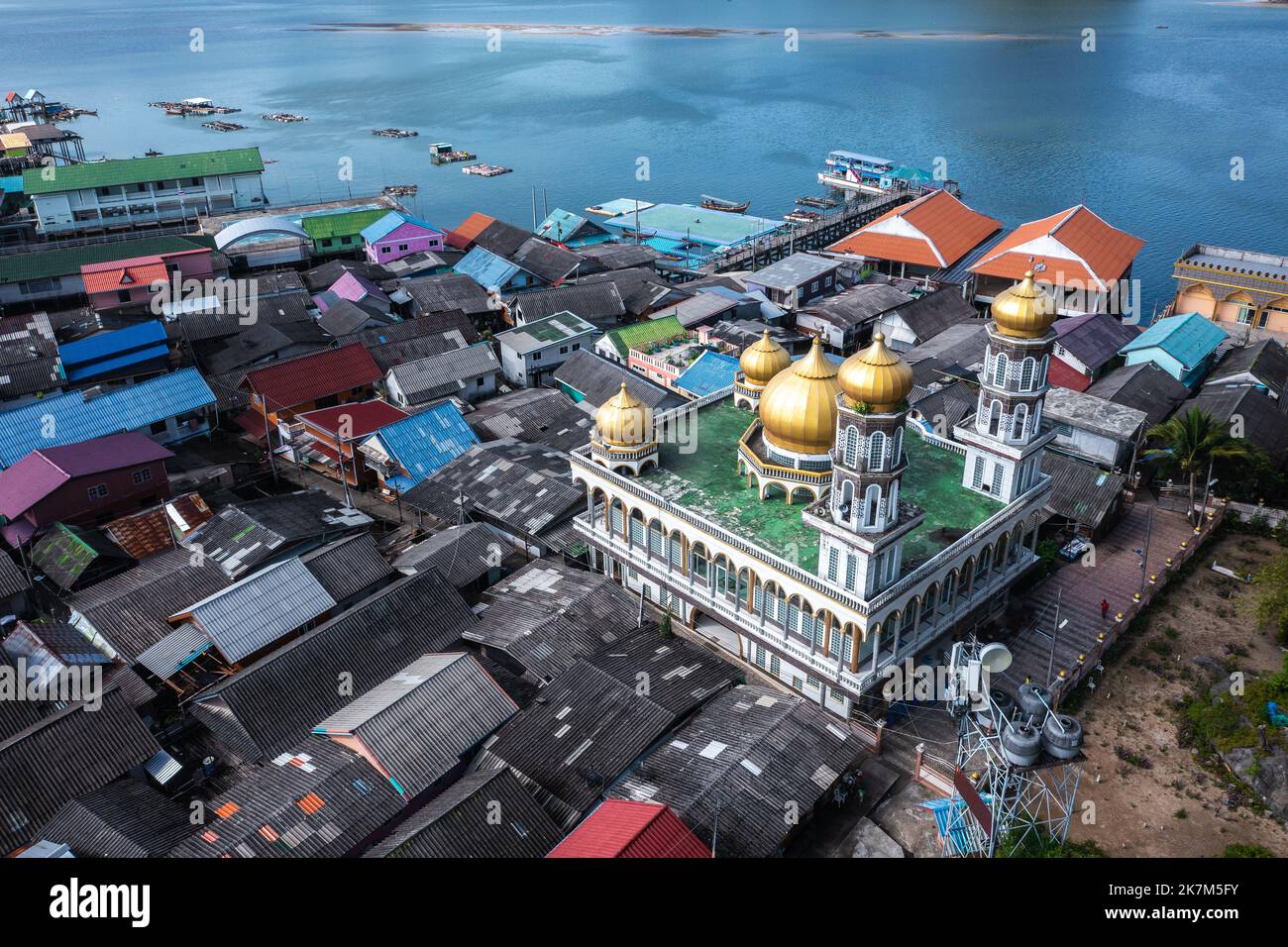 Aerial view of Ko Panyi or Koh Panyee muslim fishing village in Phang ...