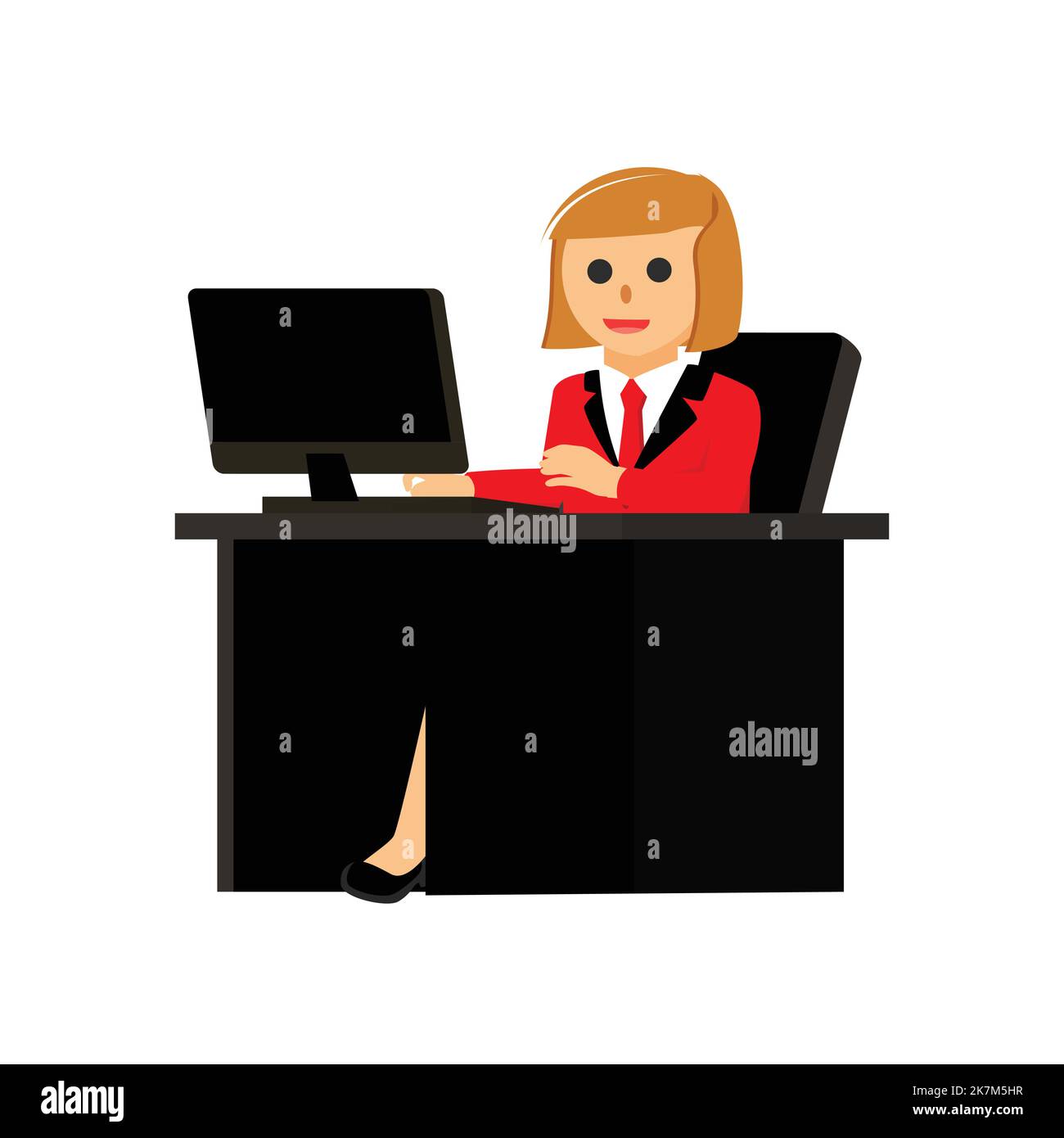 woman boss move, a woman sitting on her office desk vector illustration ...
