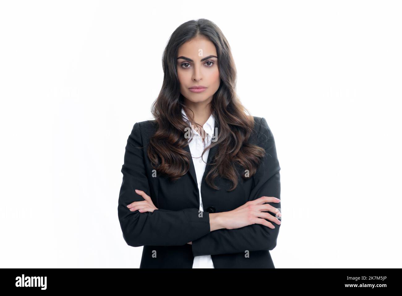 Portrait of business woman in suit crossed arms. Confidence ...