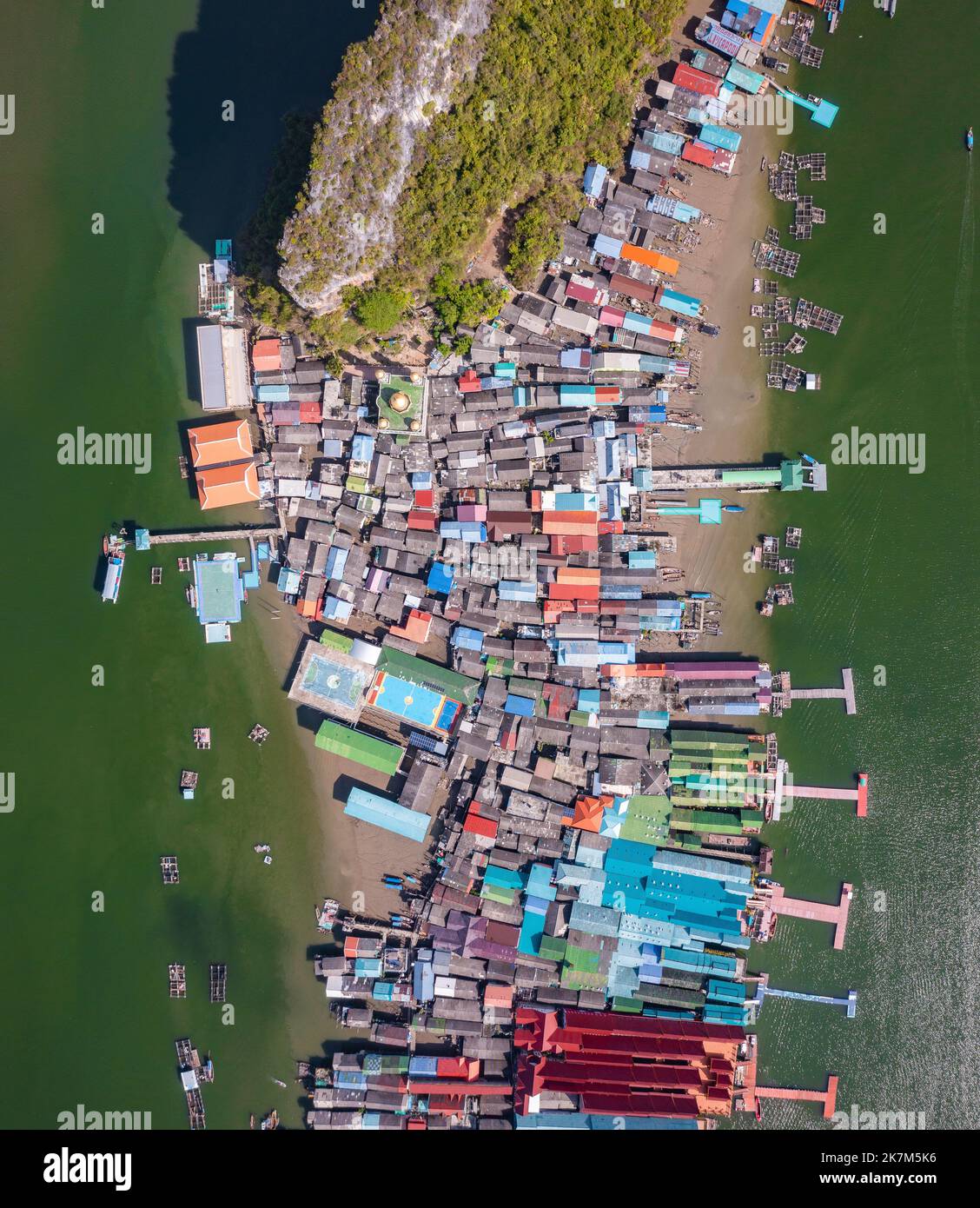Aerial view of Ko Panyi or Koh Panyee muslim fishing village in Phang ...