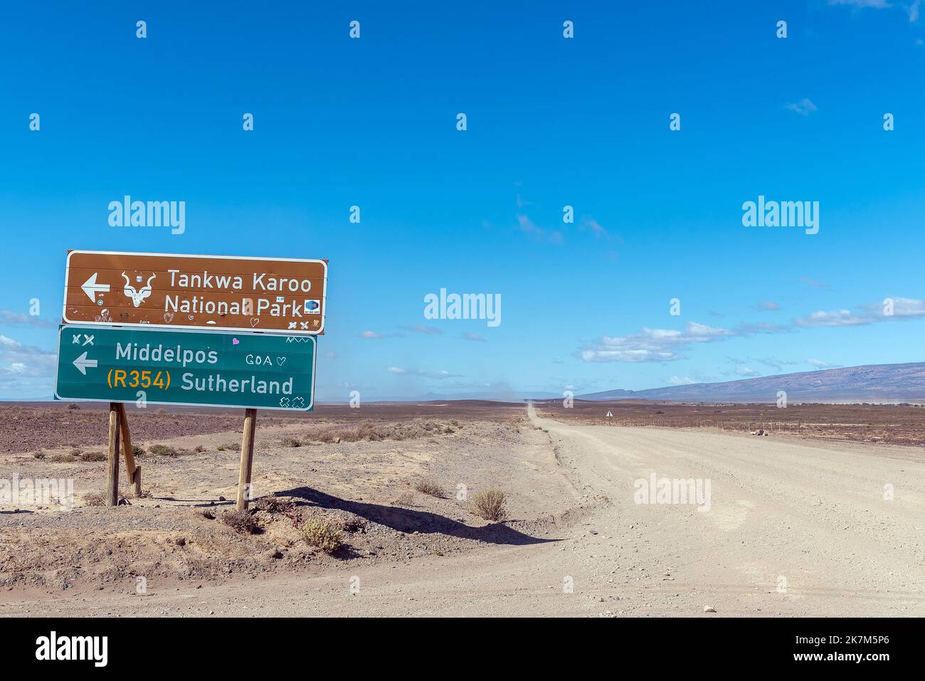 TANKWA, SOUTH AFRICA - SEP 4, 2022: Junction between roads P2250 and ...