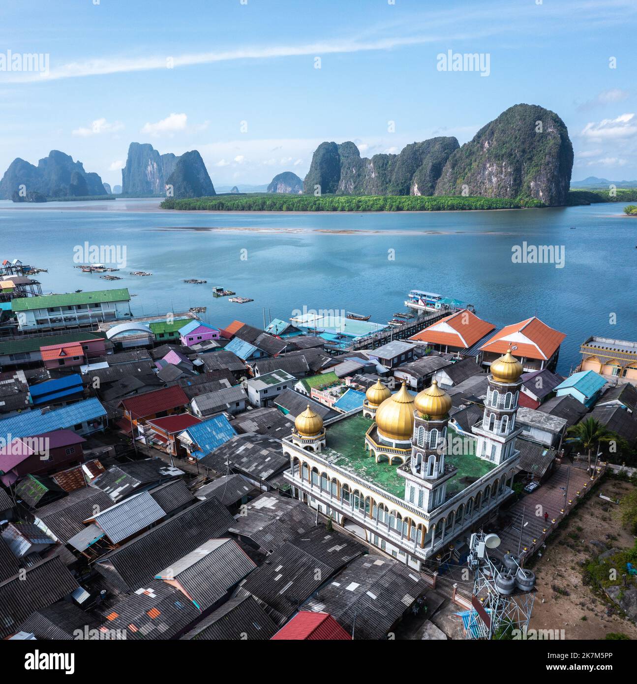 Aerial view of Ko Panyi or Koh Panyee muslim fishing village in Phang ...