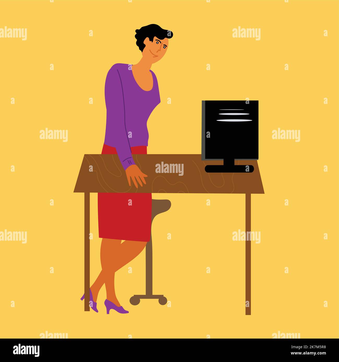 a woman standing in her office next to her desk, woman boss move vector ...