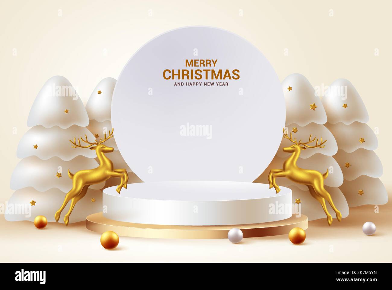 Christmas podium vector template design. Merry christmas text with gold ...
