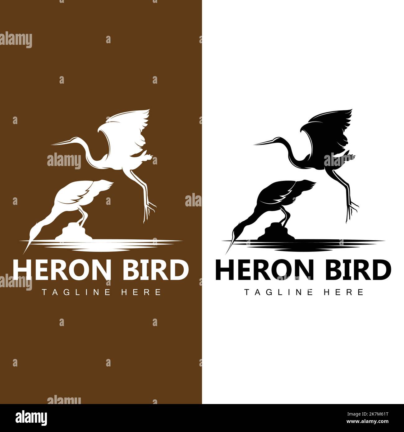 Bird Heron Stork Logo Design, Birds Heron Flying On The River Vector ...