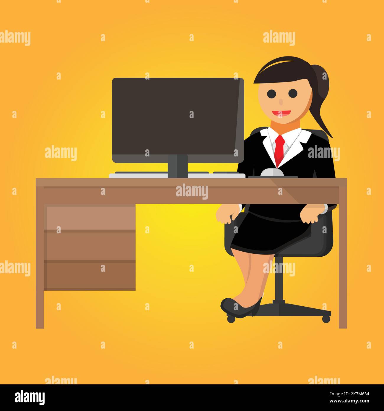 woman boss move, a woman sitting on her office desk vector illustration ...