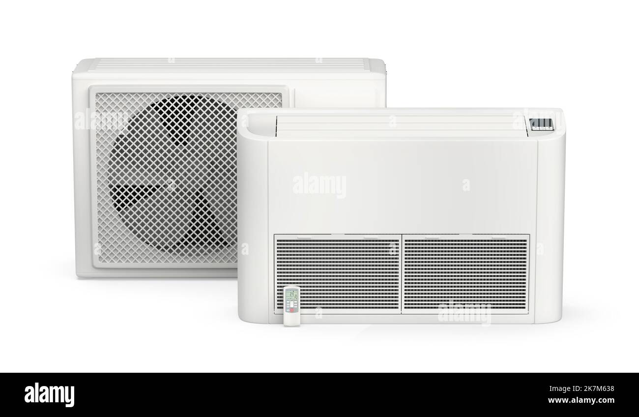 Floor mounted air conditioner with remote control and outdoor unit on ...