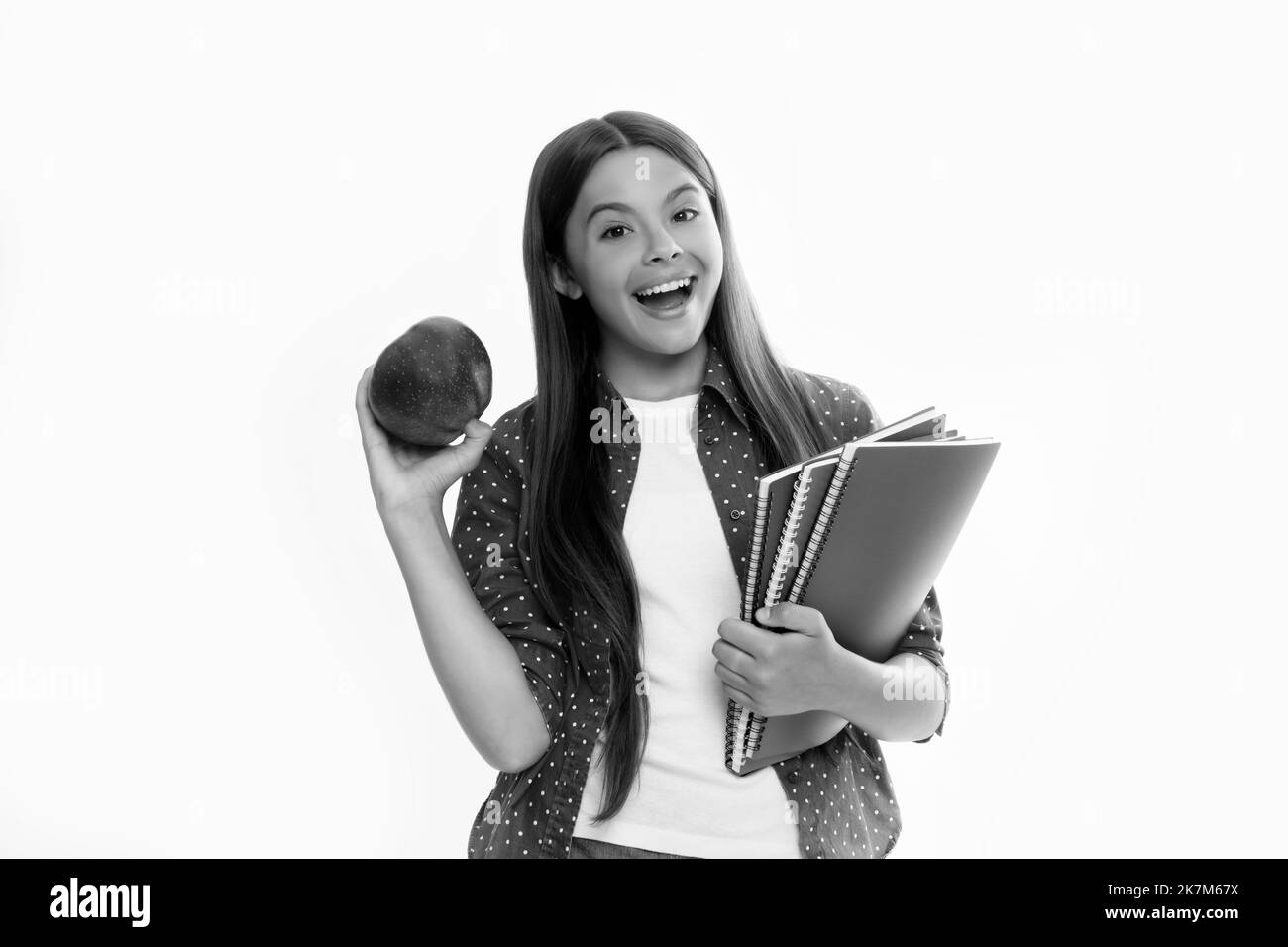back to school. child with apple ready to study. healthy childhood. kid ...